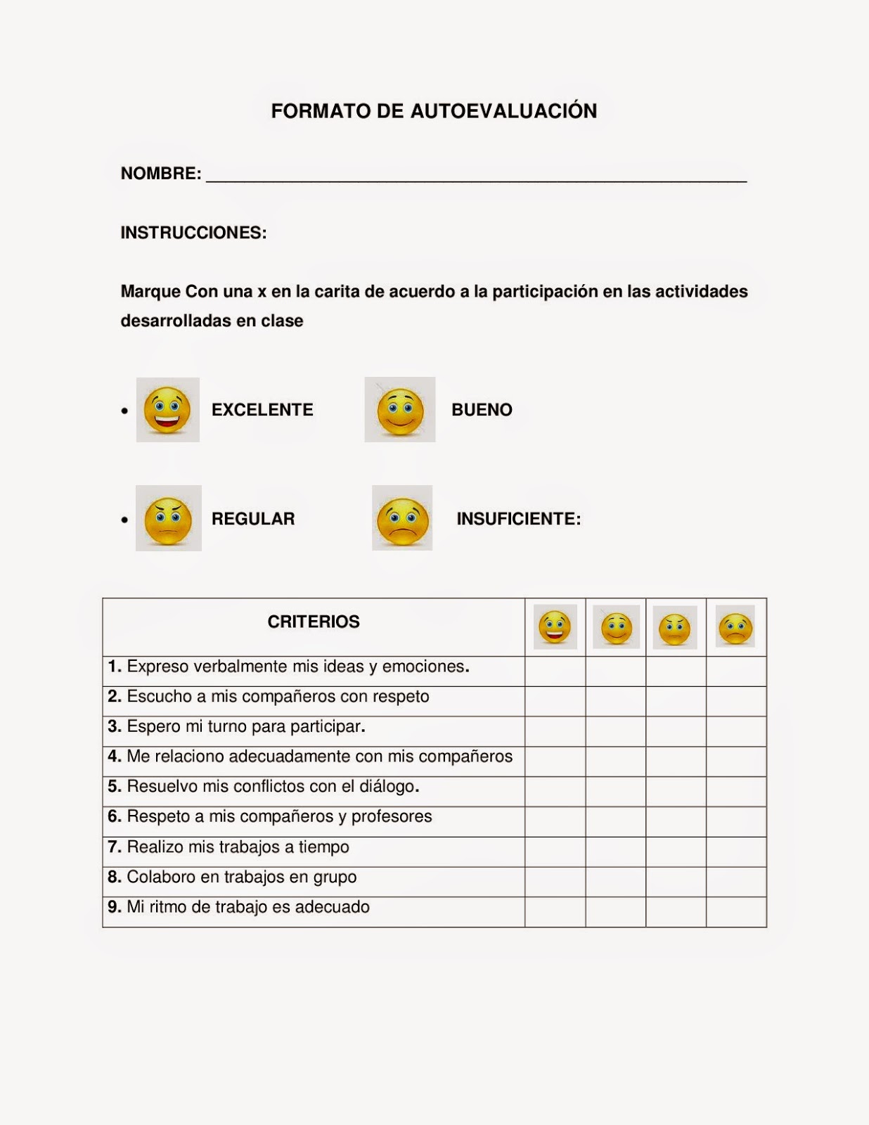 Creciendo en Valores 2D: AUTOEVALUACION