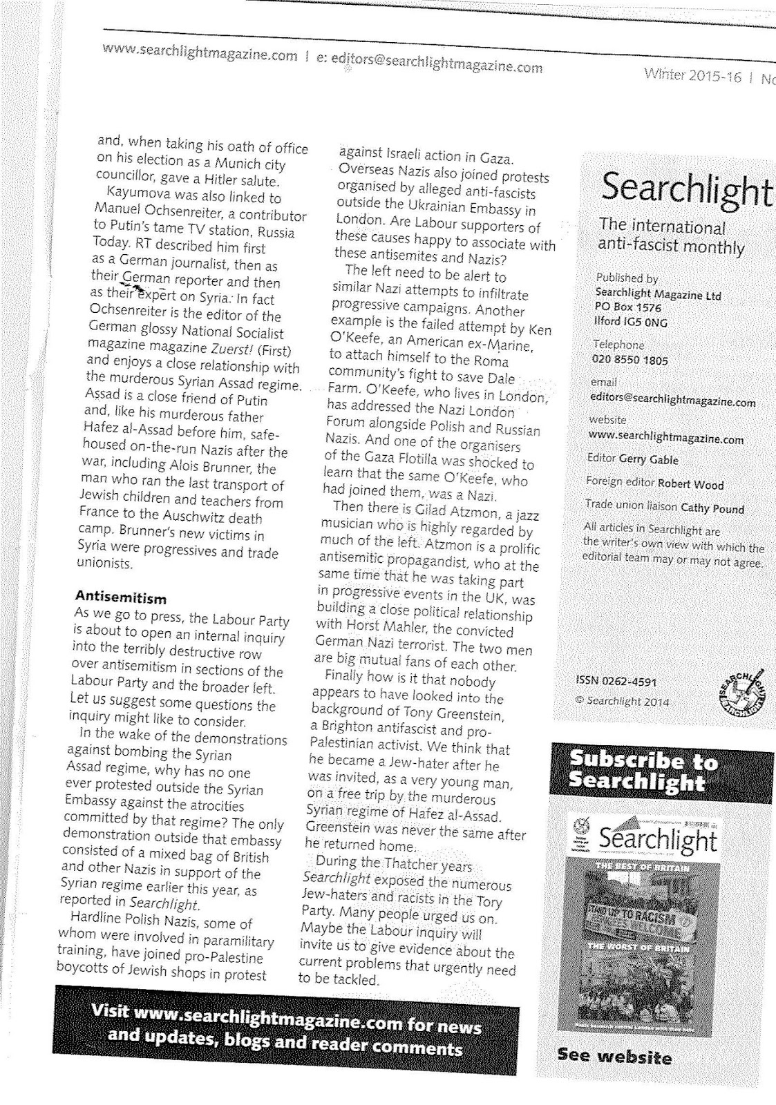 Searchlight 'anti-fascist magazine joins forces with Labour’s ‘anti ...