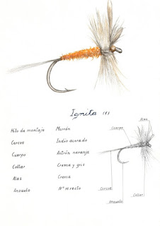 Artificial flies for fishing drawings and paintings: EPHEMEROPTERA
