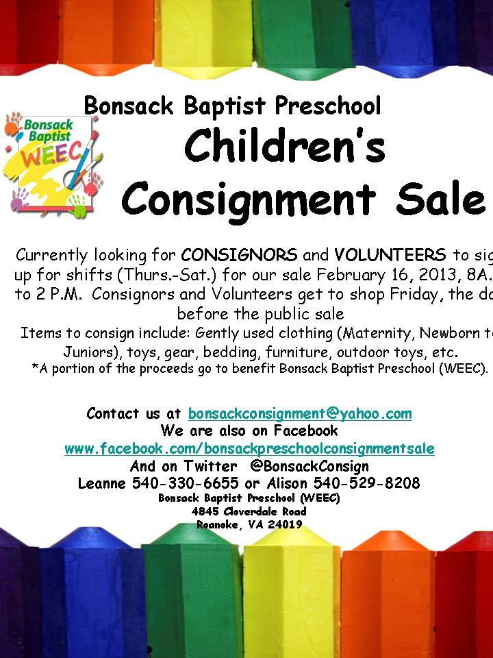 Bonsack Preschool Consignment Sale