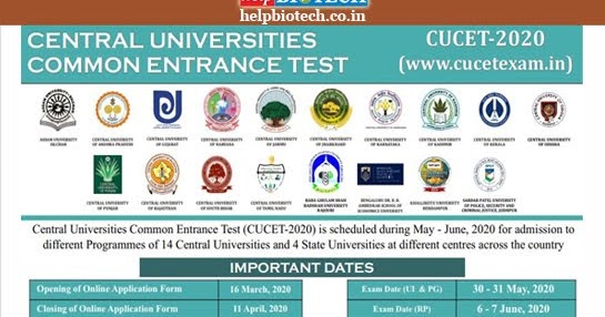 CUCET 2020 Notification | CENTRAL UNIVERSITIES COMMON ENTRANCE TEST ...