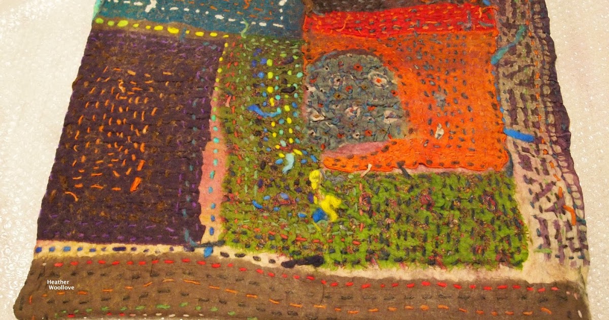 Wool love-functional fiber art: Yarn-Embellished 'Patches' Tote- Part 6