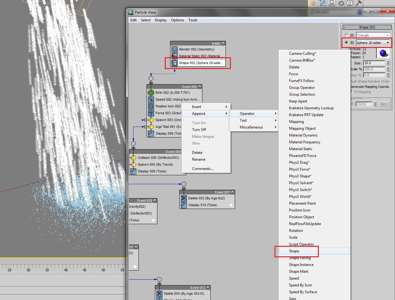 Flowing water effect using pflow in 3ds max p3