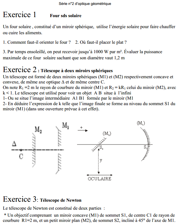 Exercices Optique géométrique série 2 fsbm | SMC