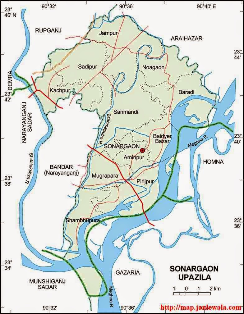 Sonargaon Upazila Map, Narayanganj District, Bangladesh