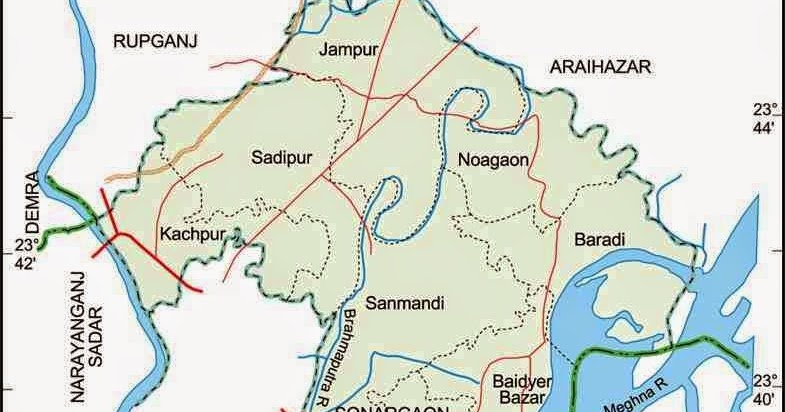 Sonargaon Upazila Map, Narayanganj District, Bangladesh