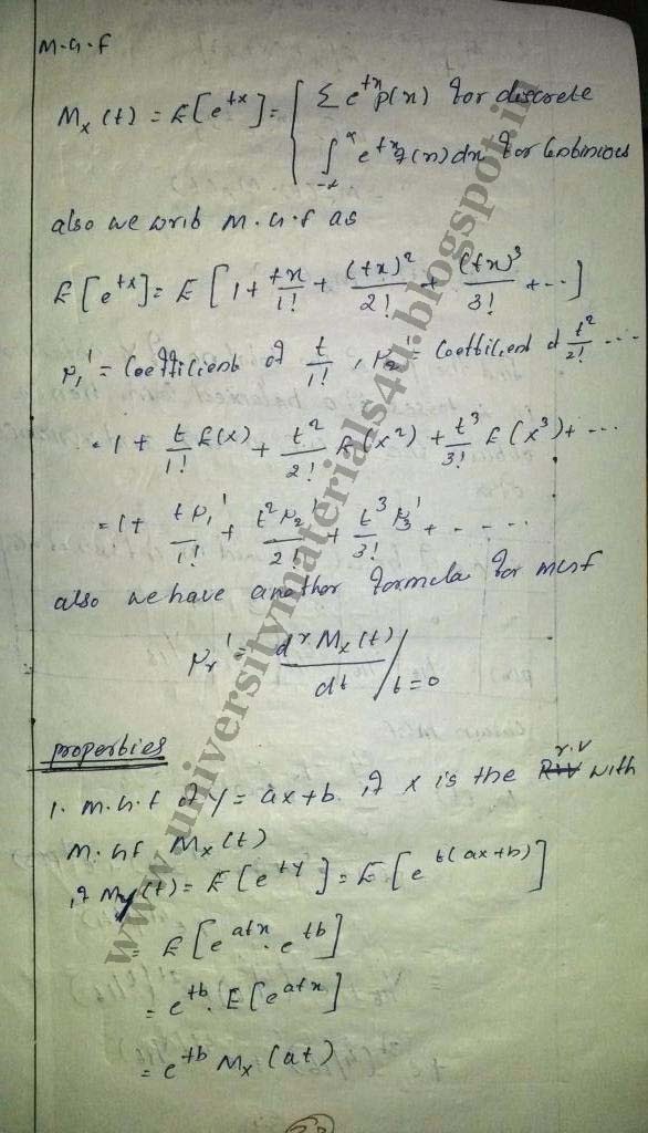Moment Generating Function Handwritten Notes