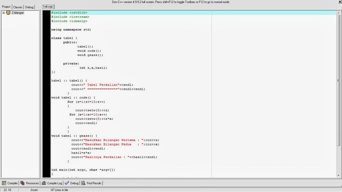 Tugas Kuliah: Program Tabel Perkalian
