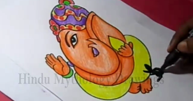 Hindu Mythology Drawings: Lord Vinayaka color Drawing