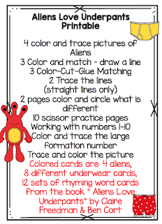 Aliens Love Underpants Printable ~ Preschool Printables