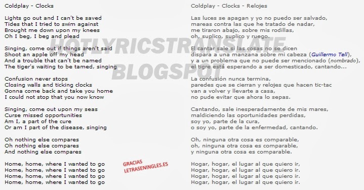 TOP LYRICS TRANSLATED CANCIONES TOP TRADUCIDAS: Coldplay - Clocks (2002)