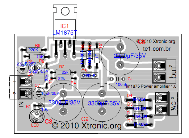 Circuit amplificator audio 20W cu LM1875 | Schema Electrica