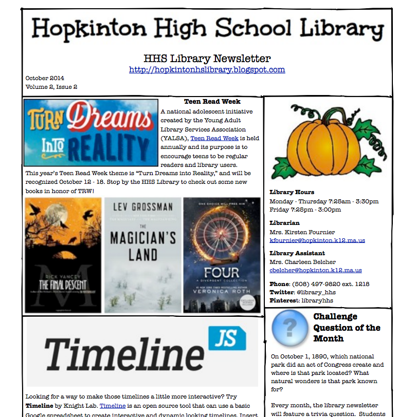 Hopkinton High School Library: October Newsletter