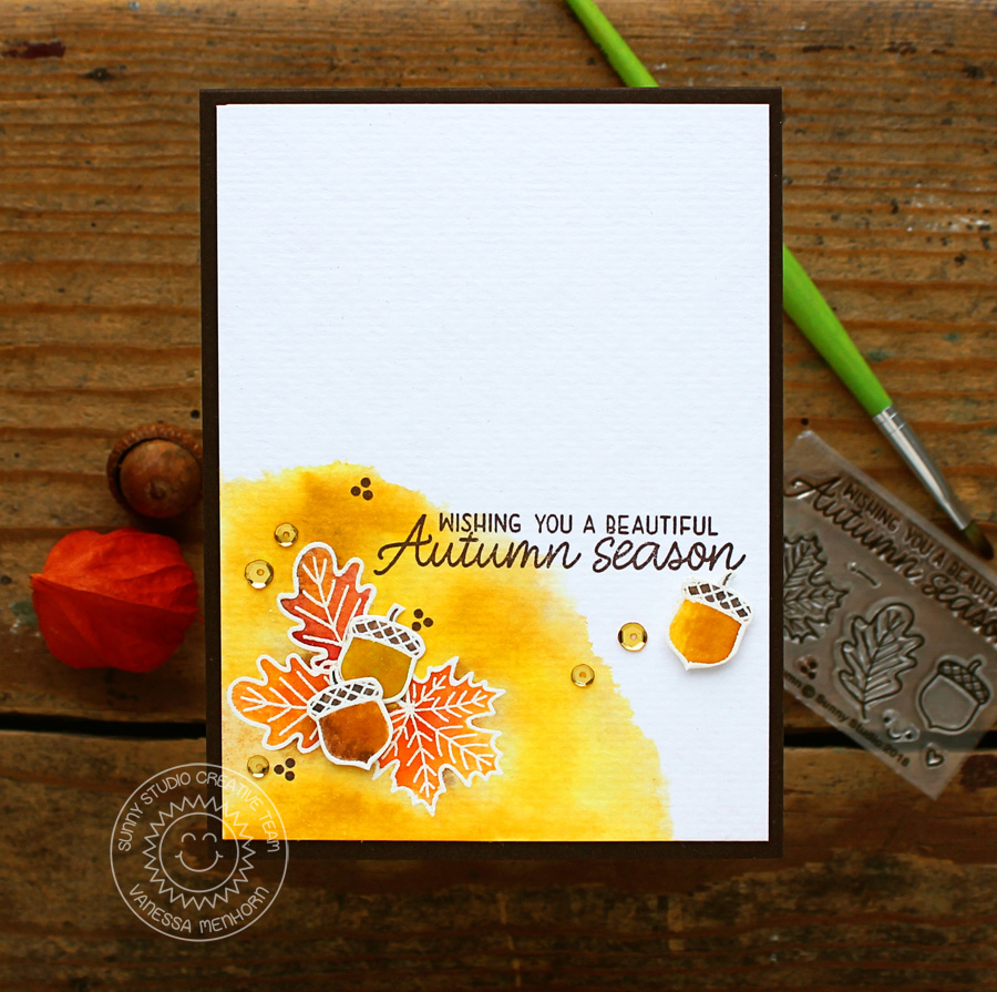 Sunny Studio: Beautiful Autumn Heat Embossed Fall Themed Card with Vanessa
