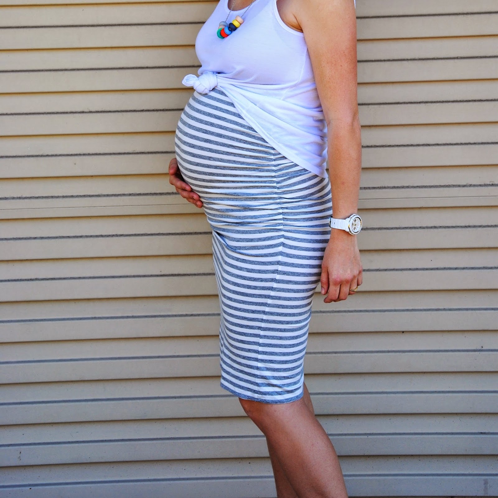 striped ruched maternity skirt