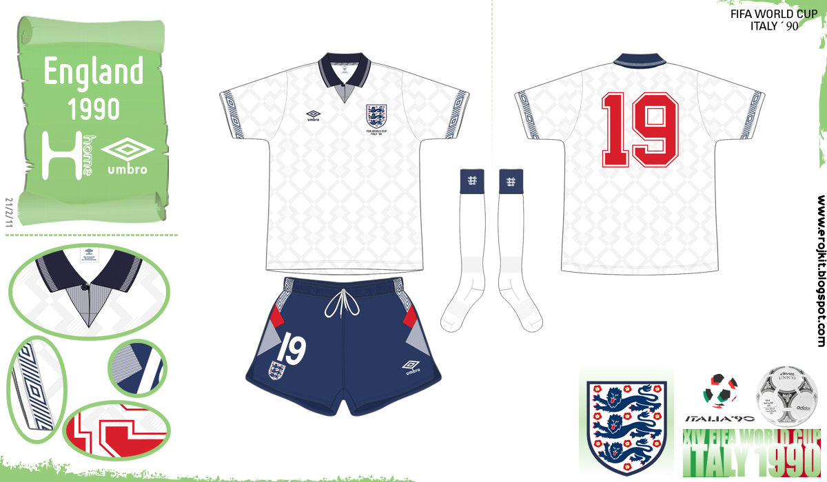 Kit Design, by eroj: 1990 Inglaterra (Home e Away)