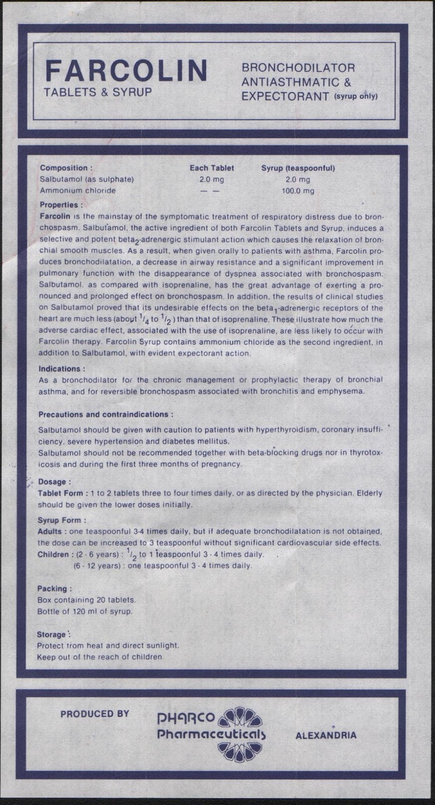 Drug Pamphlet: FARCOLIN