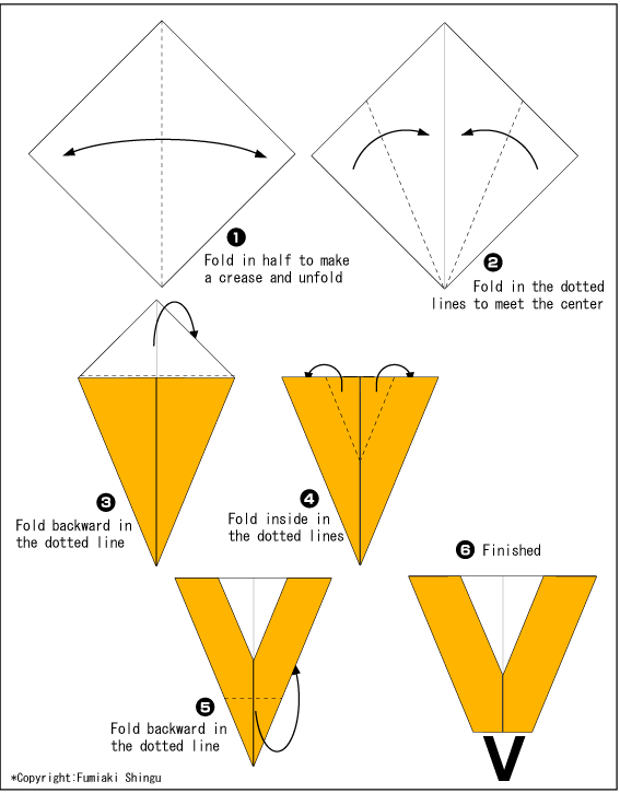 Alphabet V - Easy Origami instructions For Kids