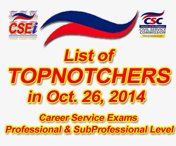 Civil Service Exam PH: October 26, 2014 List of Topnotchers of Career ...