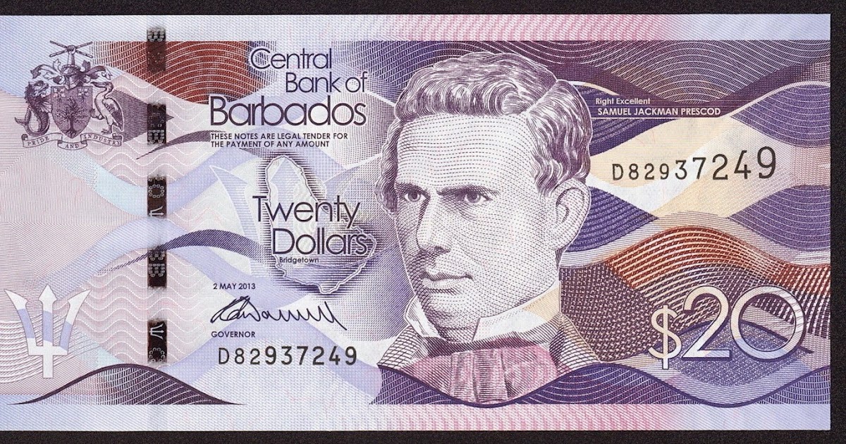 Barbados 20 Dollars banknote 2013 Samuel Jackman Prescod|World ...