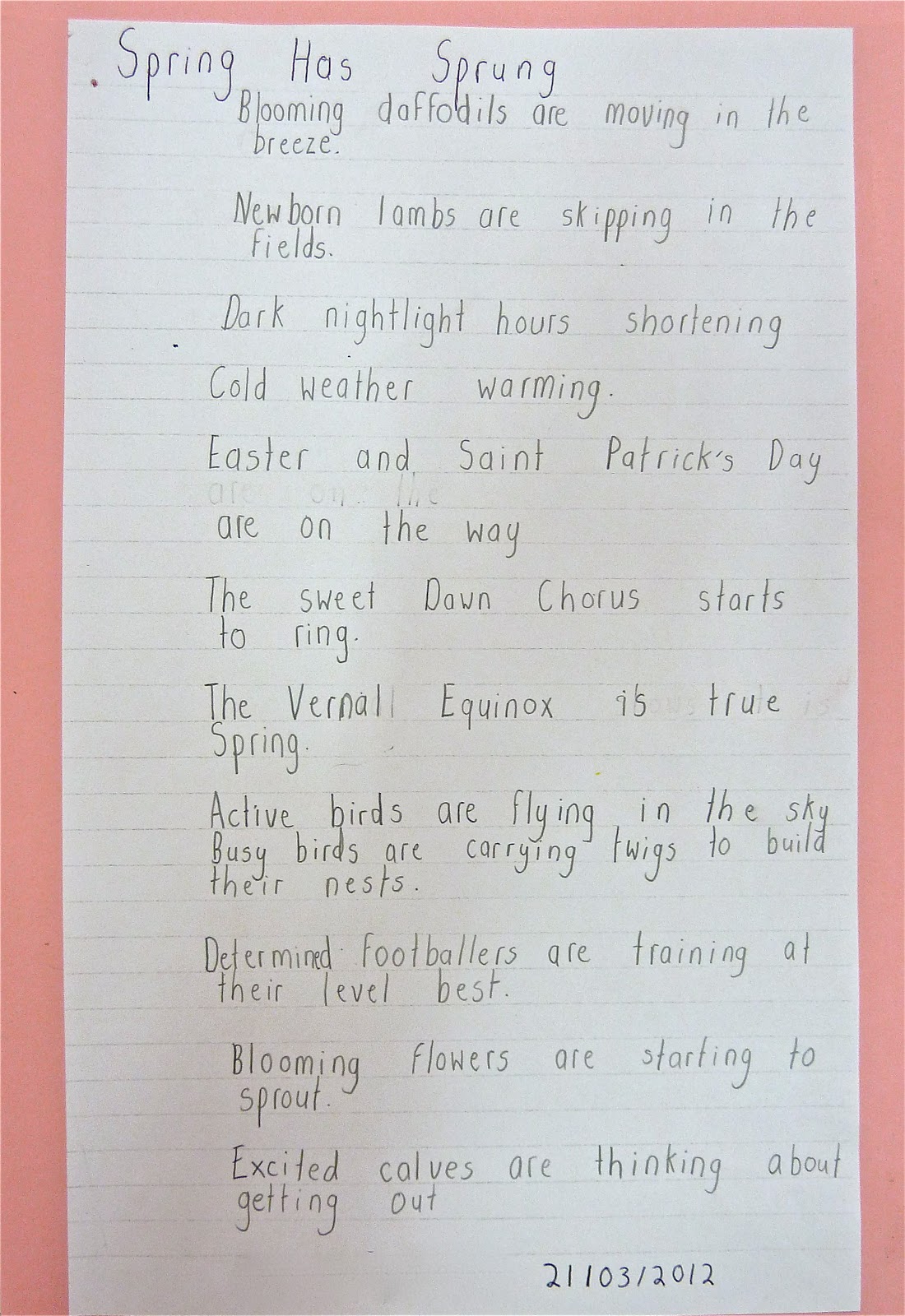 Leckaun National School: Spring Poetry on the Vernal Equinox