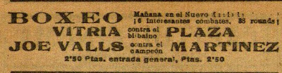 Boxeo 1930s: Joaquin Valls “Joe Valls” “Joe Walls”