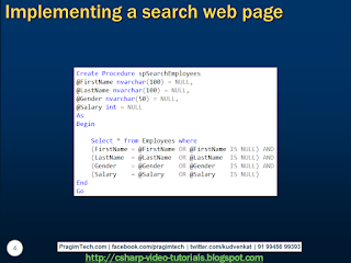 Sql server, .net and c# video tutorial: Implement search web page using ASP.NET and Stored Procedure