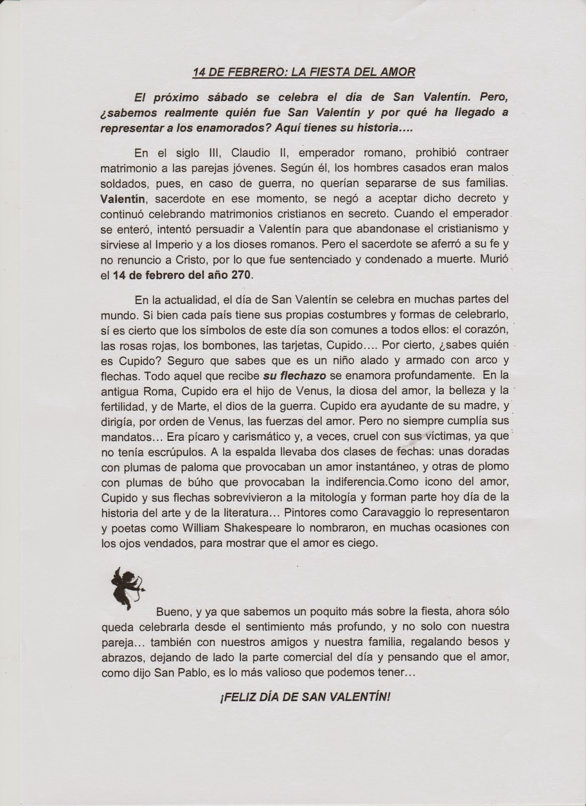 Puerta a la imaginación.: Lectura semanal: 14 de febrero, la fiesta del ...