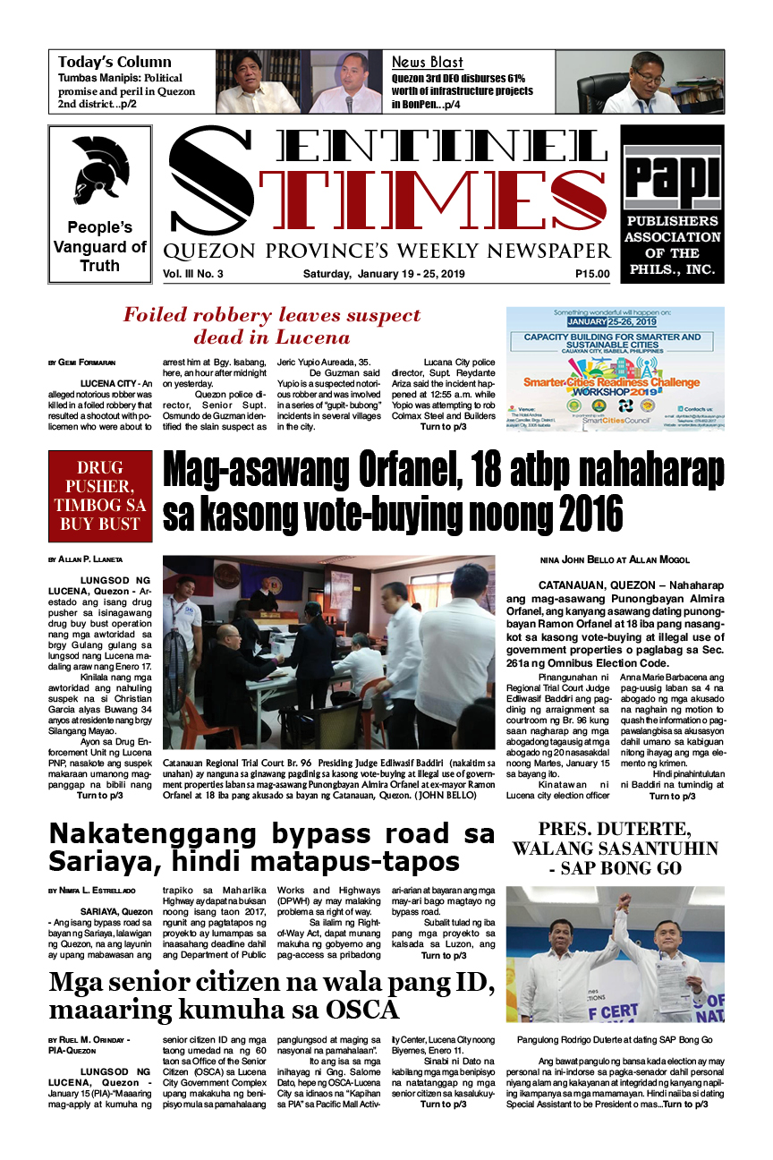 Sentinel Times January 19 - 25, 2019 Vol. III No. 3 | Sentinel Times
