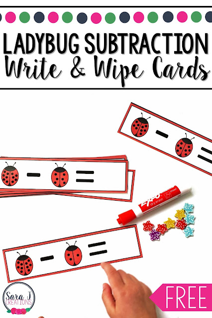 Ladybug Subtraction Write and Wipe Cards | Sara J Creations