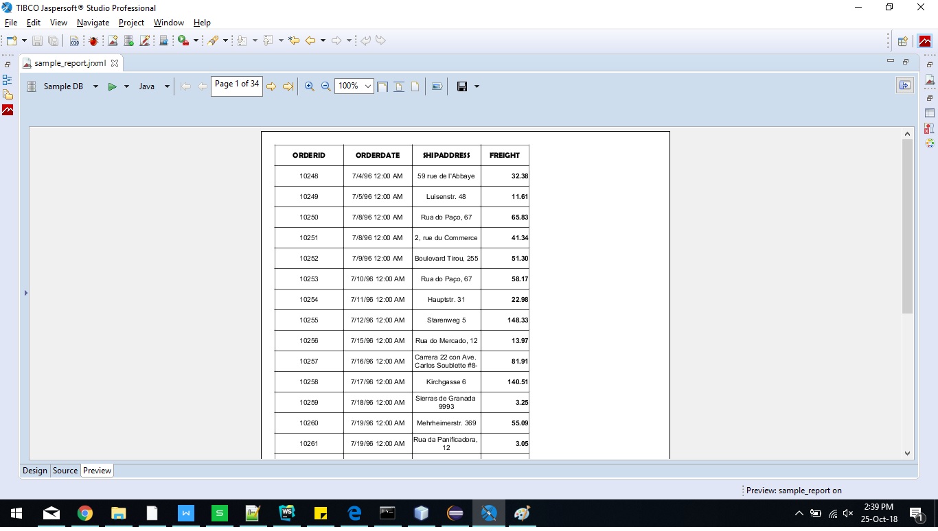 Create a first Jasper report using built-in JDBC connection in Jaspersoft Studio