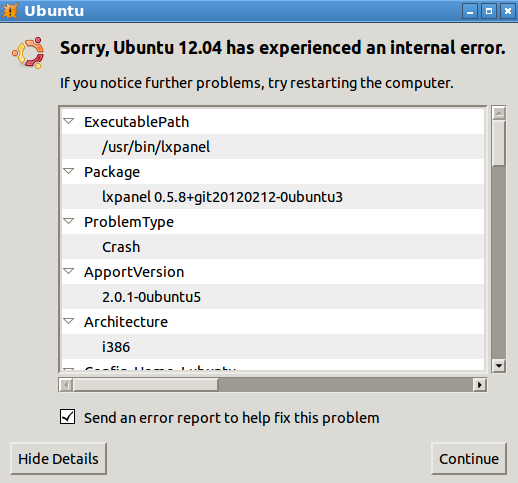 Ubuntu Lbuntu 12.04 internal error report [Solved] ~ Net Gator