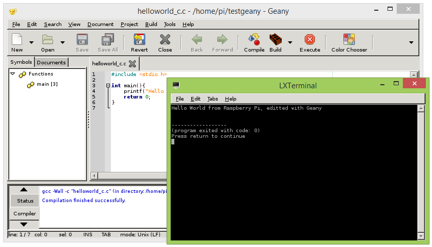 Hello Raspberry Pi: Geany - small and fast Editor/IDE
