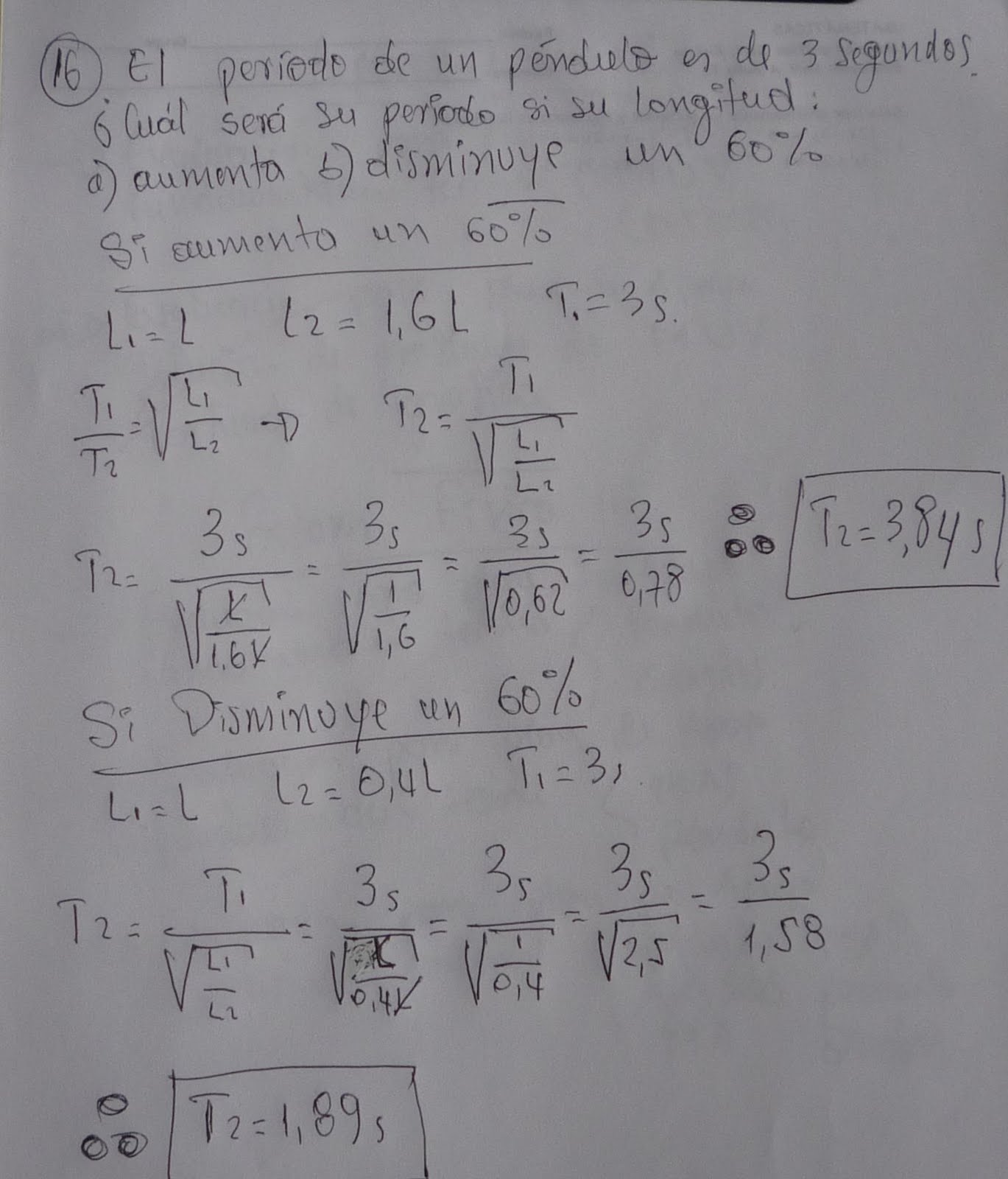 FISICA 11: Ejercicio resuelto pendulo simple 16