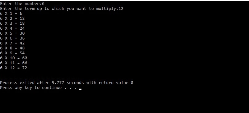 C Program To Print Multiplication Table Of Any Numbers Up To Any Terms | C Programming