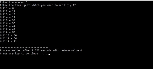 C Program To Print Multiplication Table Of Any Numbers Up To Any Terms ...