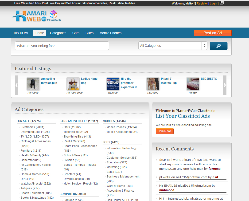 Hamari web Pakistan classified site for posting ads without ...
