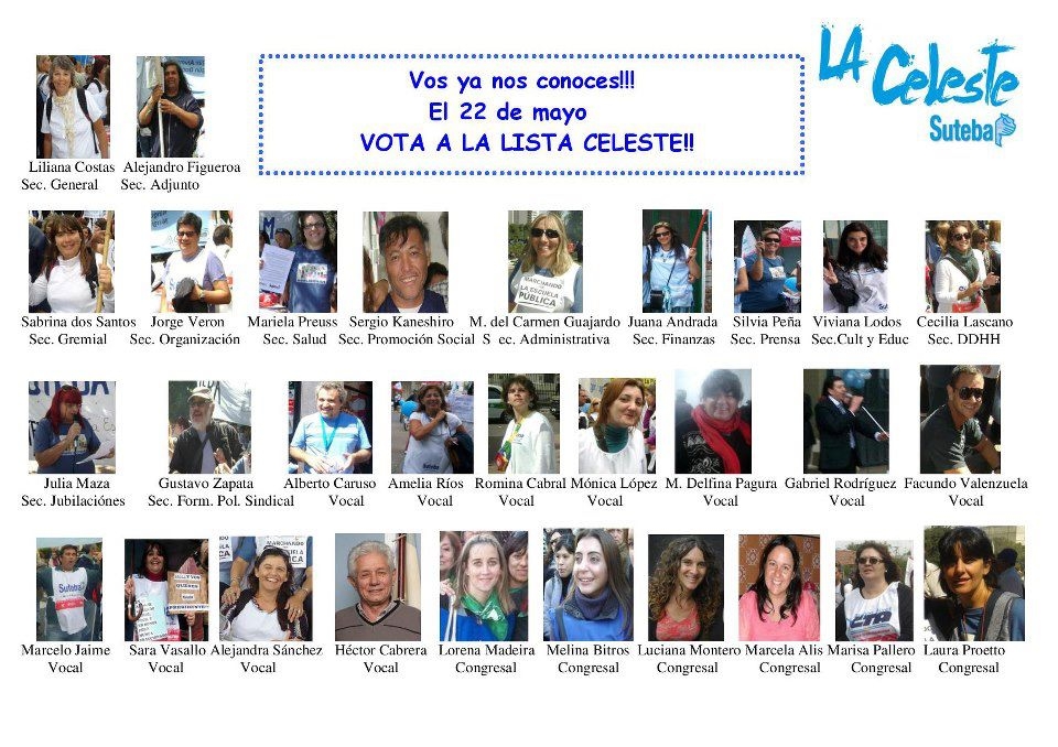 Suteba Hurlingham: El próximo 22 de mayo VOTA A LA LISTA CELESTE!!! Vos ...