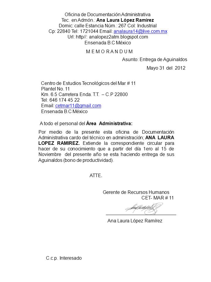 Guia Documentacion Administrativa: ESTRUCTURA DEL MEMORANDUM ...