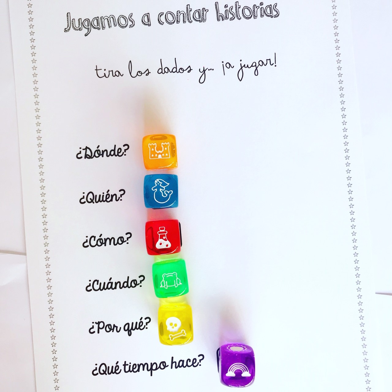 Lámina para trabajar con Story Cubes
