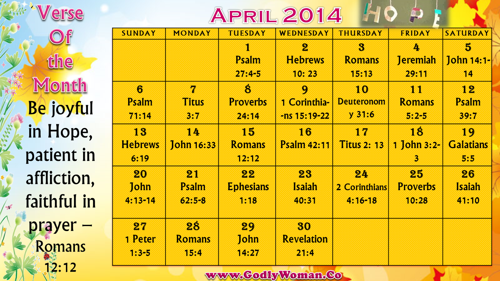 Godly Woman Daily Calendar - April 2014 - Printable Version