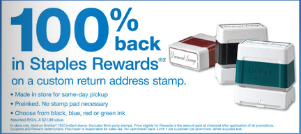 Deals Seeker: 100% Back in Staples Rewards On Custom Return Address Stamp