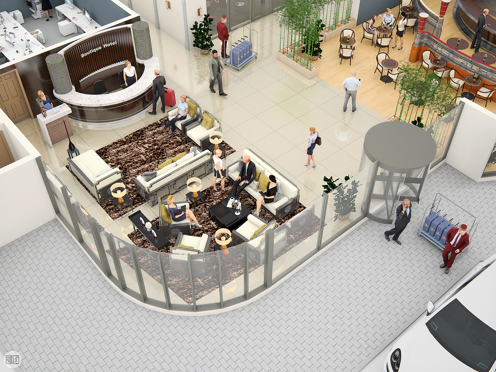 Conceptual 3D hotel floor plan for e-learning