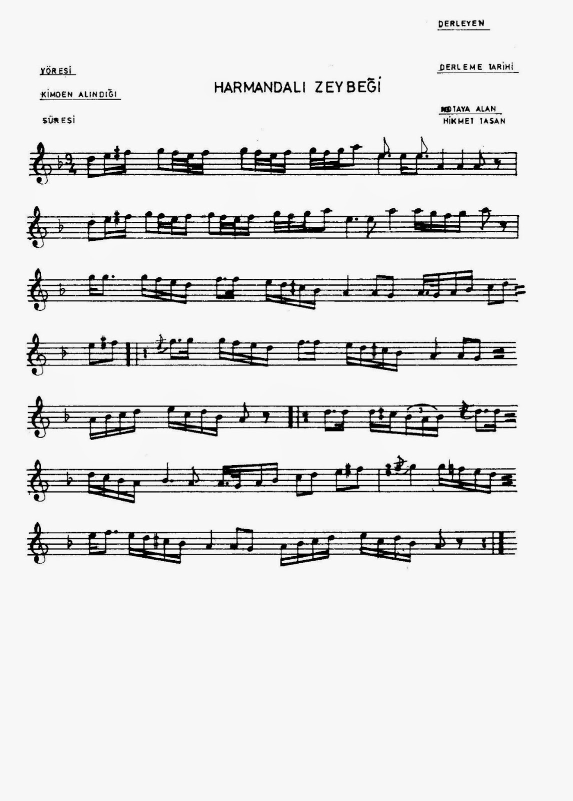 Şarkılar Notalar: Harmandalı