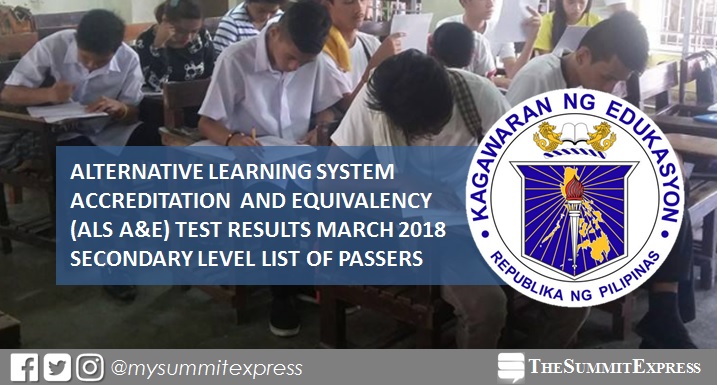 DepEd ALS A&E Test Result March 2018: Secondary
