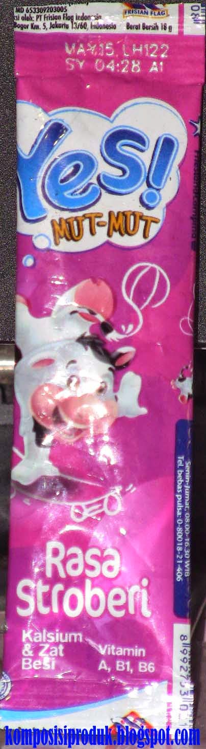 Susu Yes Mut-Mut Rasa Stroberi 18 Gram - Komposisi Produk