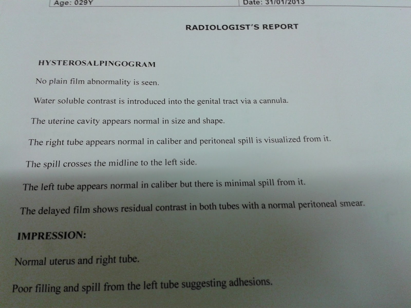 K.o.t.a.k.H.a.t.i: Result HSG (Pic X-Ray Serta Report Radiologist)