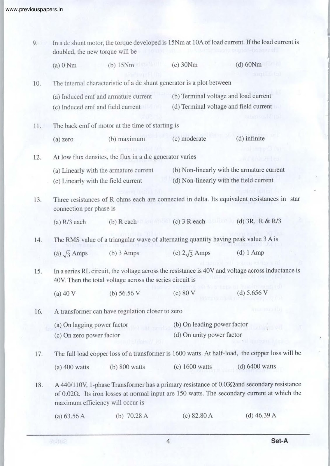 SUB ENGINEERS PREVIOUS QUESTION PAPERS USEFUL FOR TS GENCO / TS TRANSCO ...