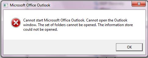 “Cannot start Microsoft Office Outlook. Cannot open the Outlook window ...