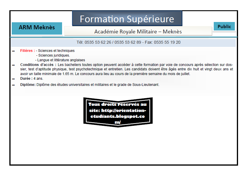 L'Etudiant Marocain: Académie Royale Militaire Meknès (ARM)